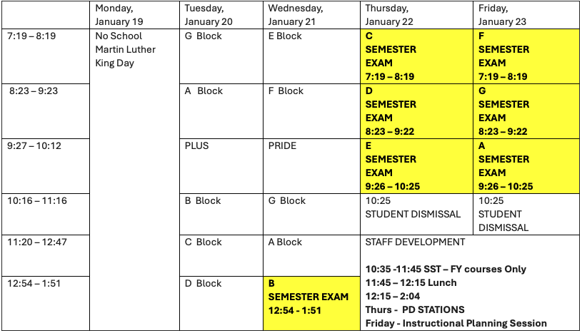 CHS Final Exam Schedule - Chelmsford High School